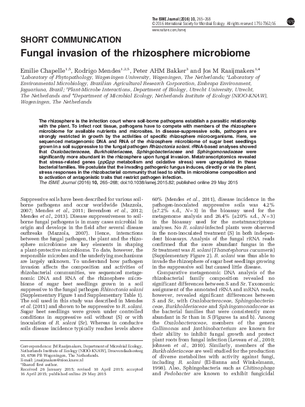 (PDF) Fungal invasion of the rhizosphere microbiome
