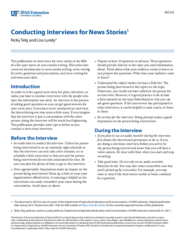 (PDF) Conducting Interviews for News Stories