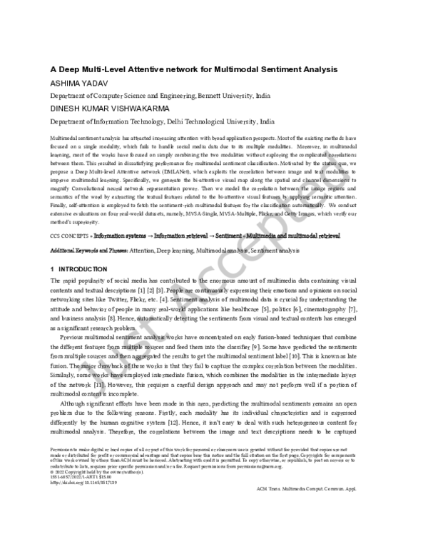 (PDF) A Deep Multi-Level Attentive network for Multimodal Sentiment Analysis