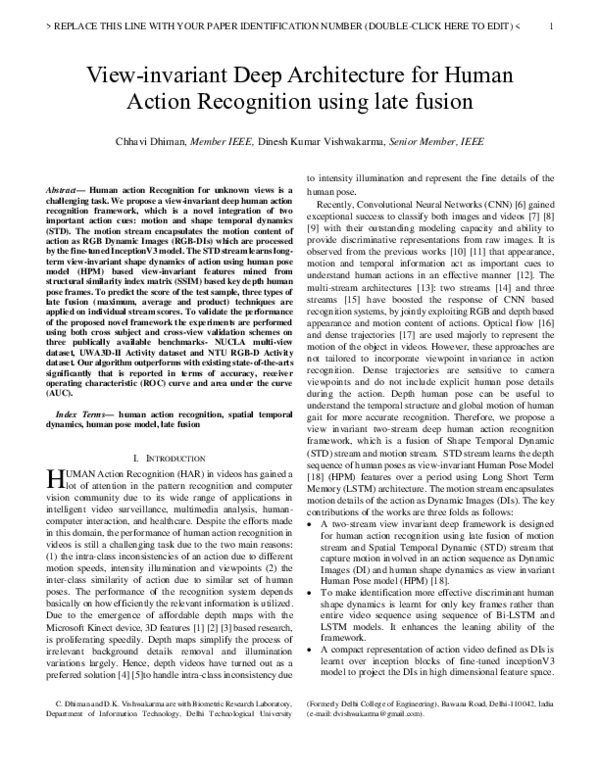 Pdf View Invariant Deep Architecture For Human Action Recognition