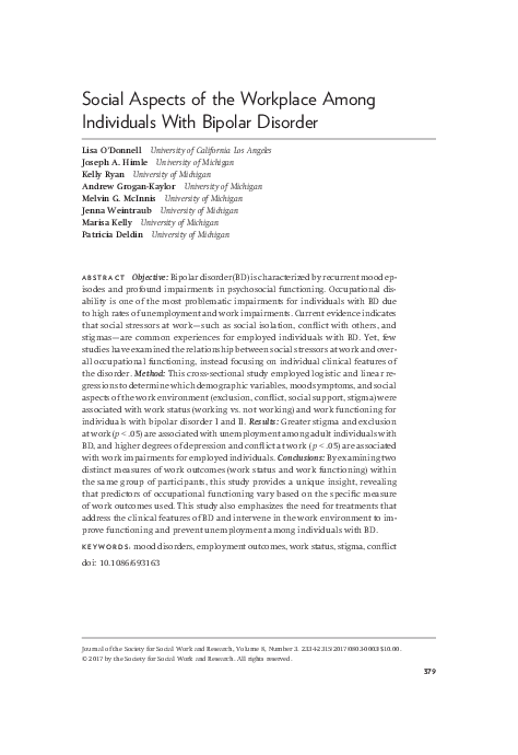 (PDF) Social Aspects of the Workplace Among Individuals With Bipolar ...