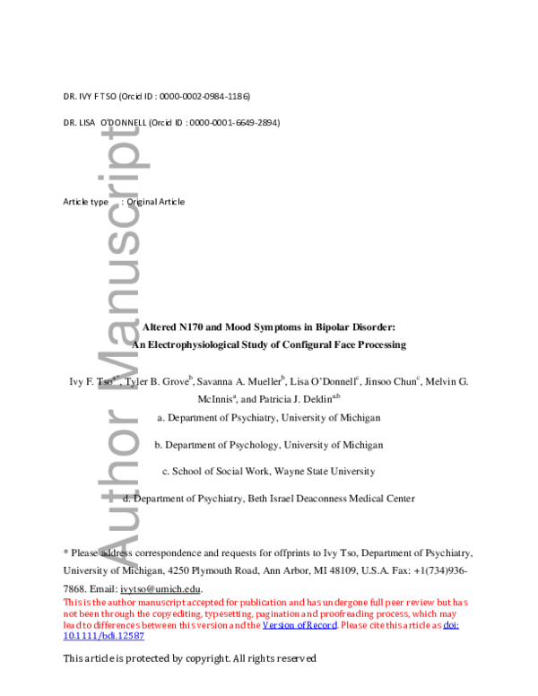 (PDF) Altered N170 and mood symptoms in bipolar disorder: An ...