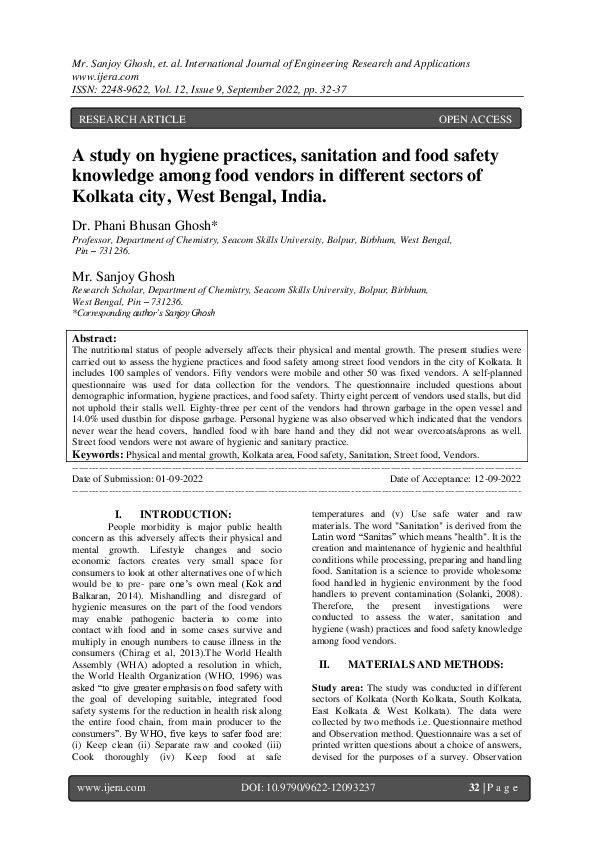 (PDF) A study on hygiene practices, sanitation and food safety knowledge among food vendors in ...
