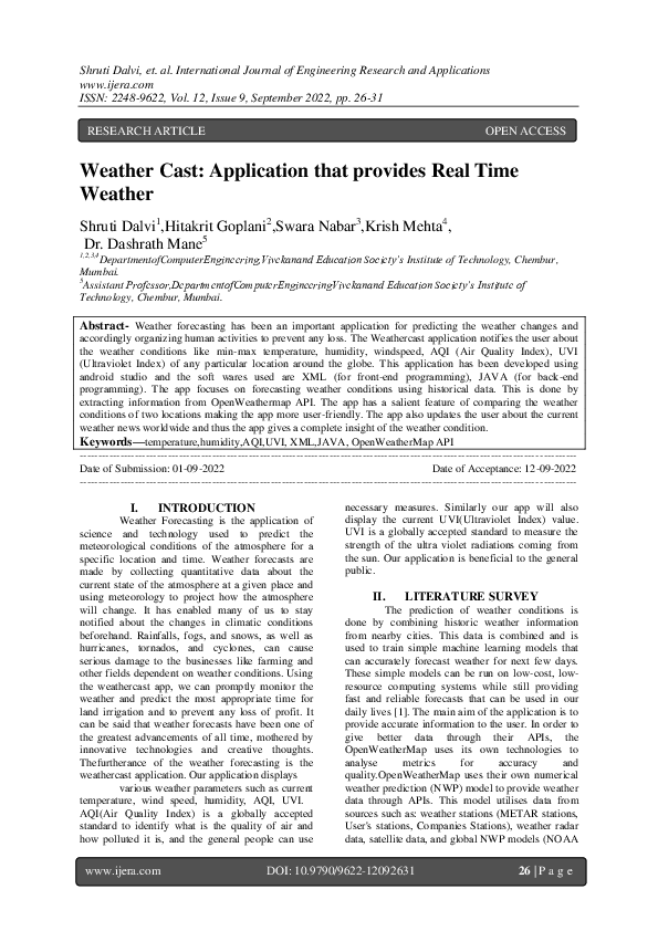 (PDF) Weather Cast: Application that provides Real Time Weather