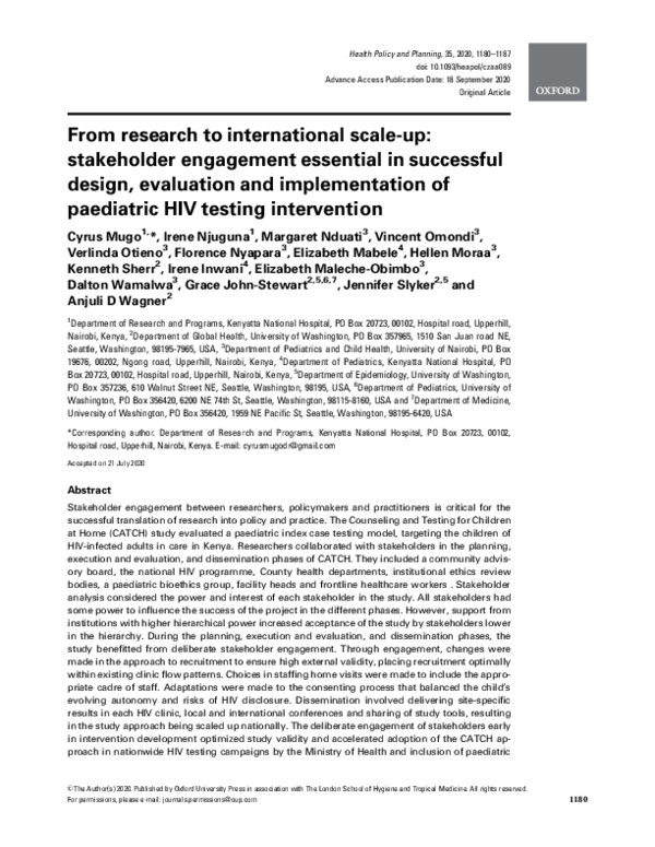 (PDF) From research to international scale-up: stakeholder engagement ...
