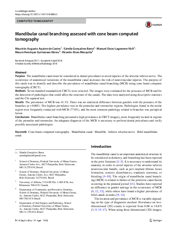 (PDF) Mandibular canal branching assessed with cone beam computed ...