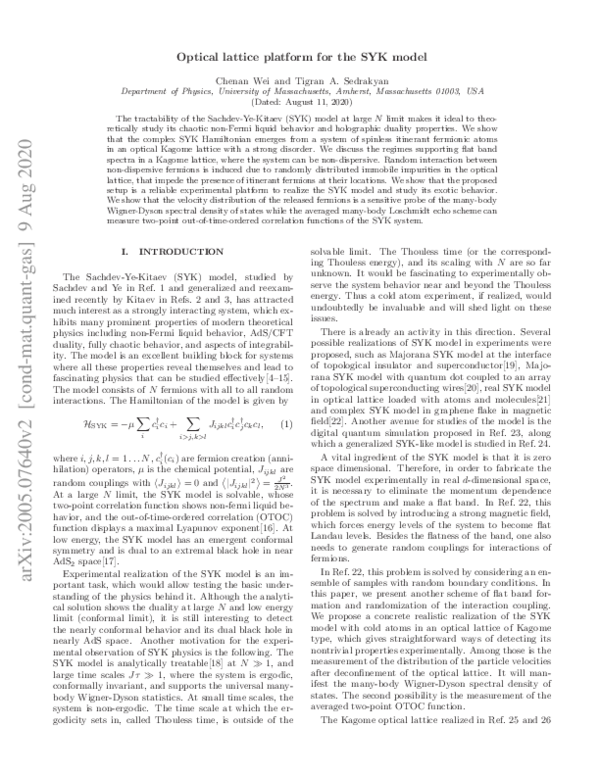 (PDF) Optical lattice platform for the SYK model