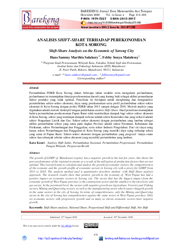 (PDF) Analisis Shift-Share Terhadap Perekonomian Kota Sorong