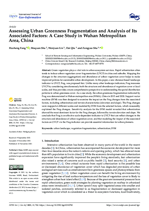 (PDF) Assessing Urban Greenness Fragmentation and Analysis of Its ...
