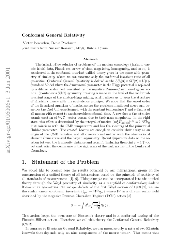 Pdf Conformal General Relativity