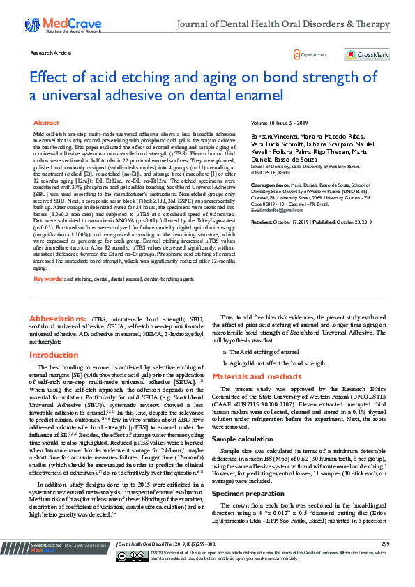 (PDF) Effect of acid etching and aging on bond strength of a universal ...