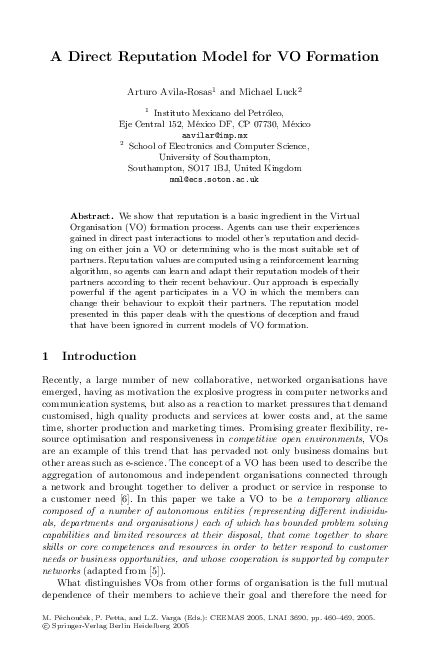 (PDF) A Direct Reputation Model for VO Formation