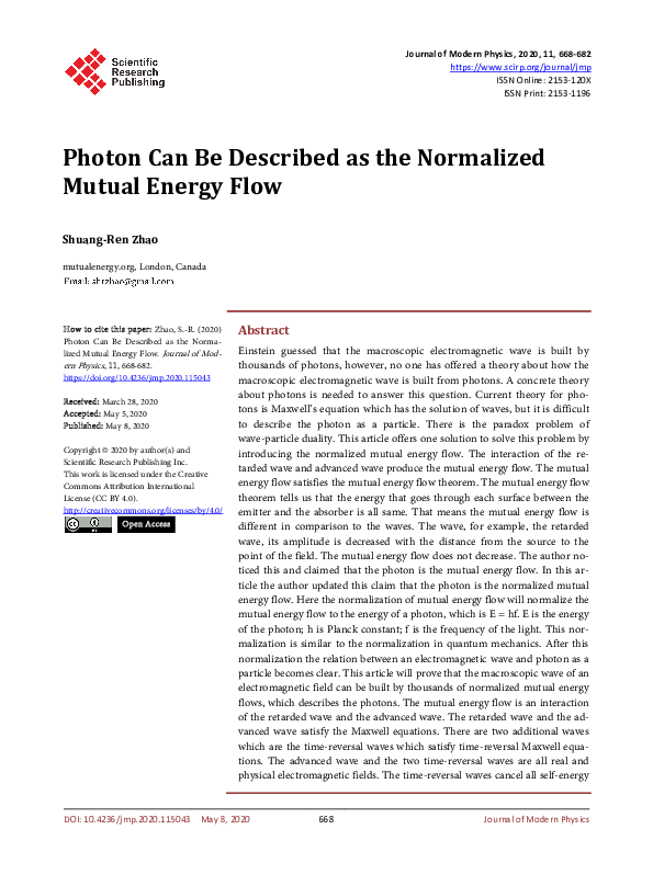 (PDF) Photon Can Be Described as the Normalized Mutual Energy Flow