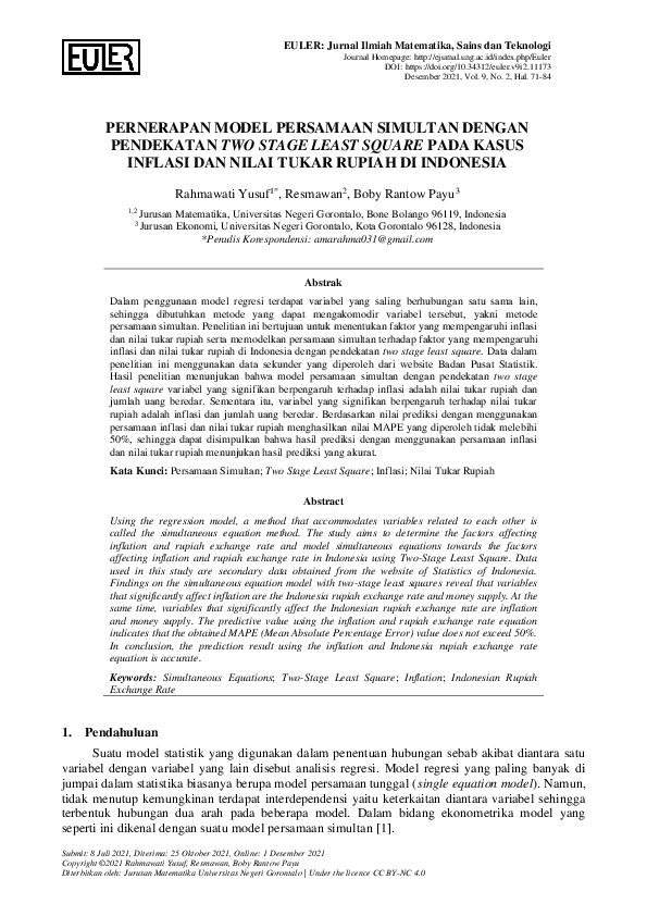 (PDF) Pernerapan Model Persamaan Simultan Dengan Pendekatan Two Stage Least Square Pada Kasus ...