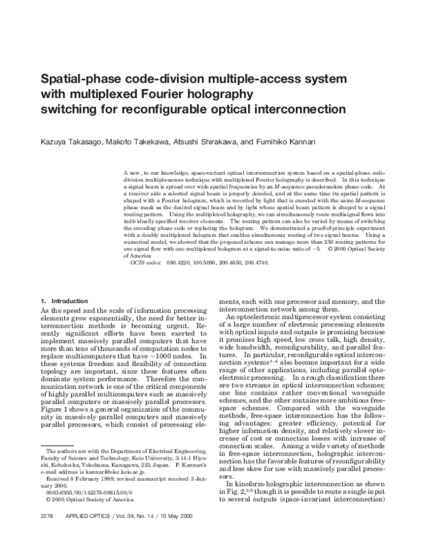 (PDF) Spatial-phase code-division multiple-access system with multiplexed Fourier holography ...