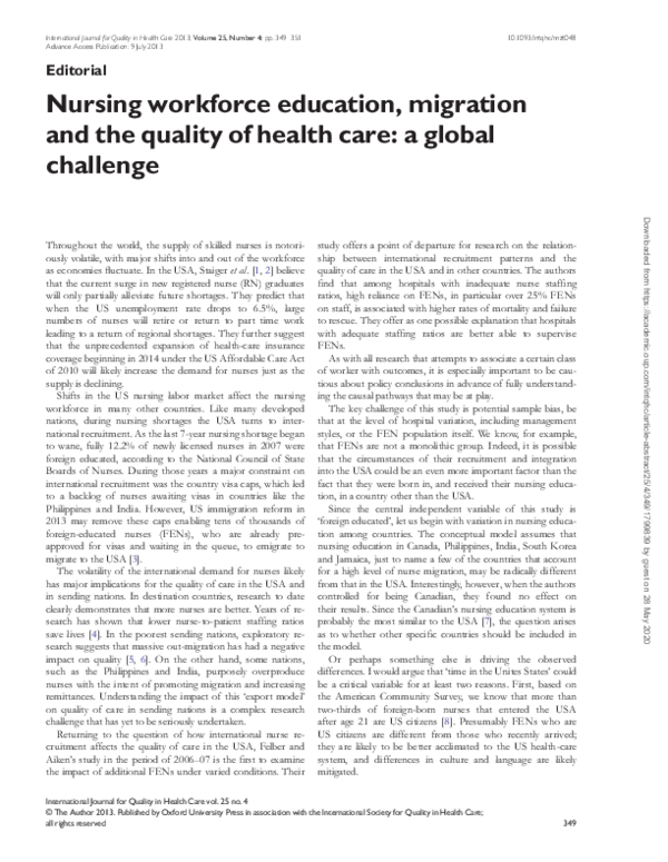 (PDF) Nursing workforce education, migration and the quality of health ...