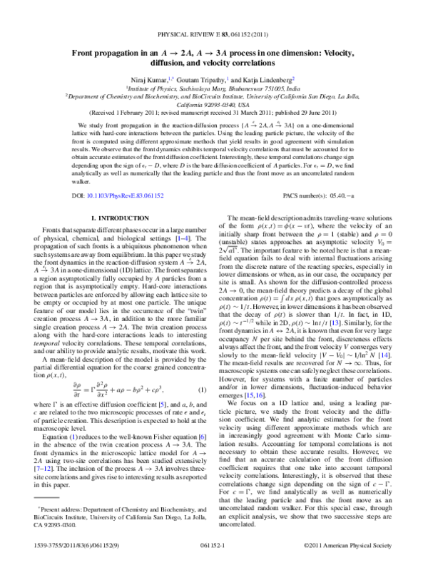 (PDF) Front propagation in an A→2A, A→3A process in one dimension ...