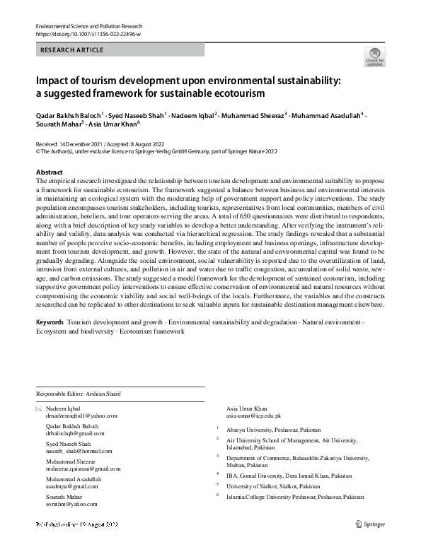 (PDF) Impact of tourism development upon environmental sustainability ...