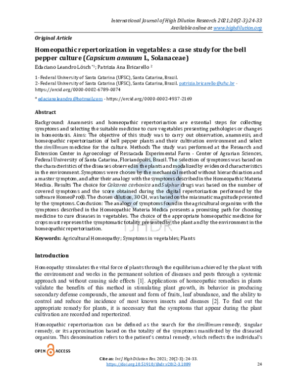 (PDF) Homeopathic repertorization in vegetables: a case study for the ...
