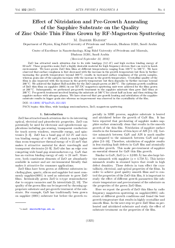 (PDF) Effect of Nitridation and Pre-Growth Annealing of the Sapphire ...