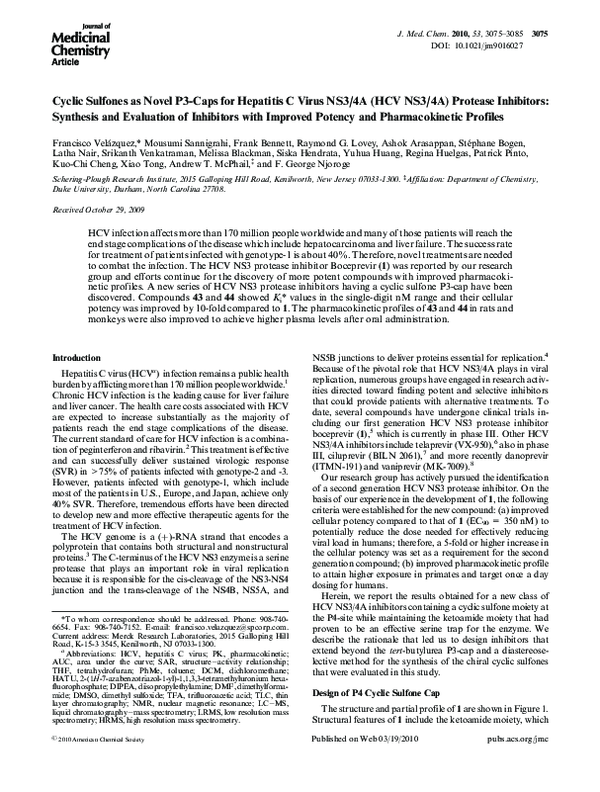 (PDF) Cyclic Sulfones as Novel P3-Caps for Hepatitis C Virus NS3/4A ...