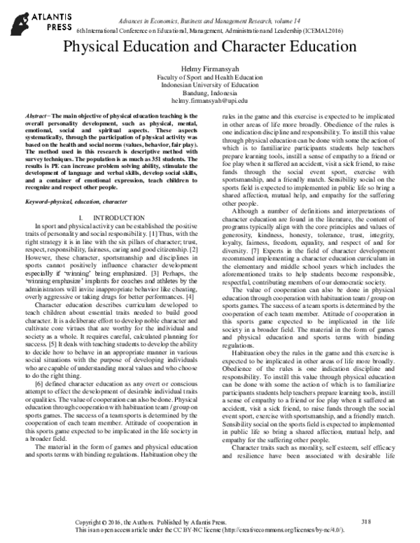 (PDF) Physical Education and Character Education