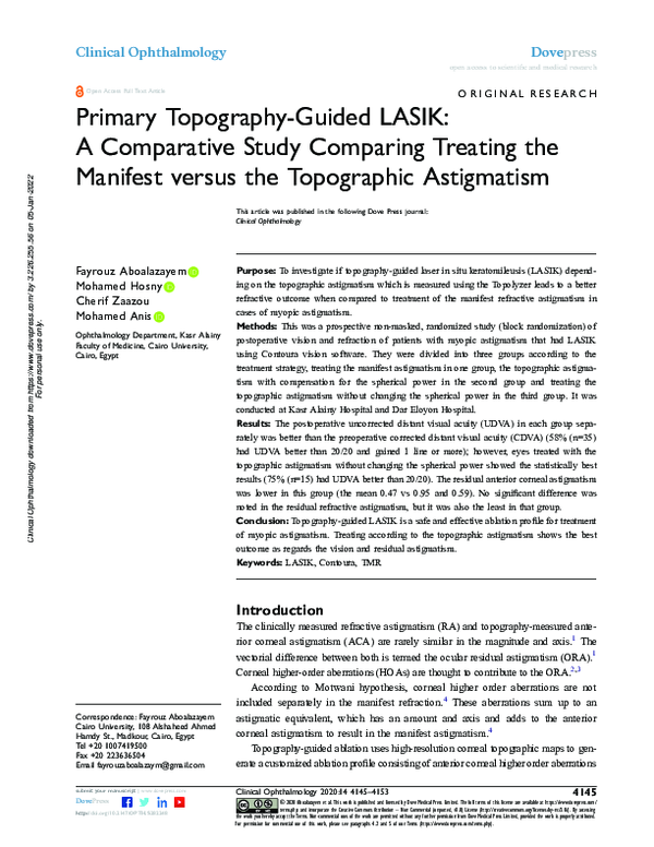 (PDF) Primary Topography-Guided LASIK: A Comparative Study Comparing ...