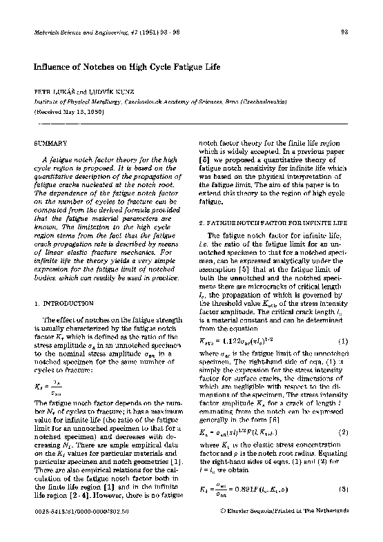 (PDF) Influence of notches on high cycle fatigue life