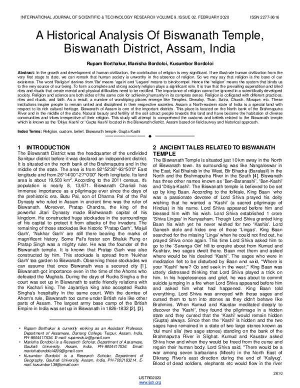 (PDF) A Historical Analysis Of Biswanath Temple, Biswanath District ...