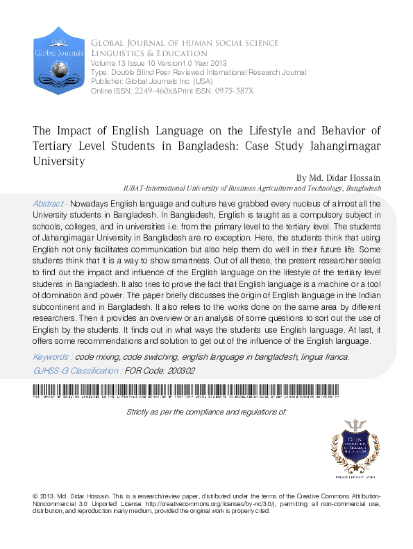 (PDF) The Impact of English Language on the Lifestyle and Behavior of ...