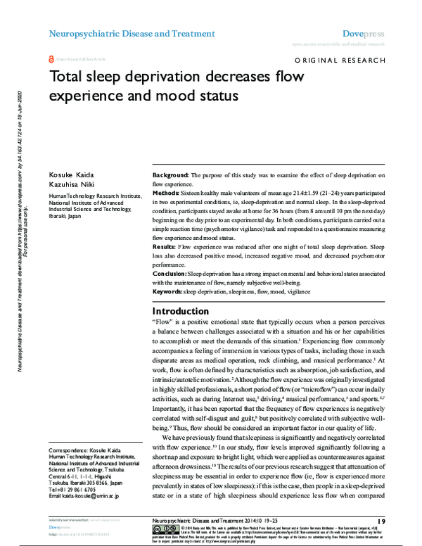 (PDF) Total sleep deprivation decreases flow experience and mood status