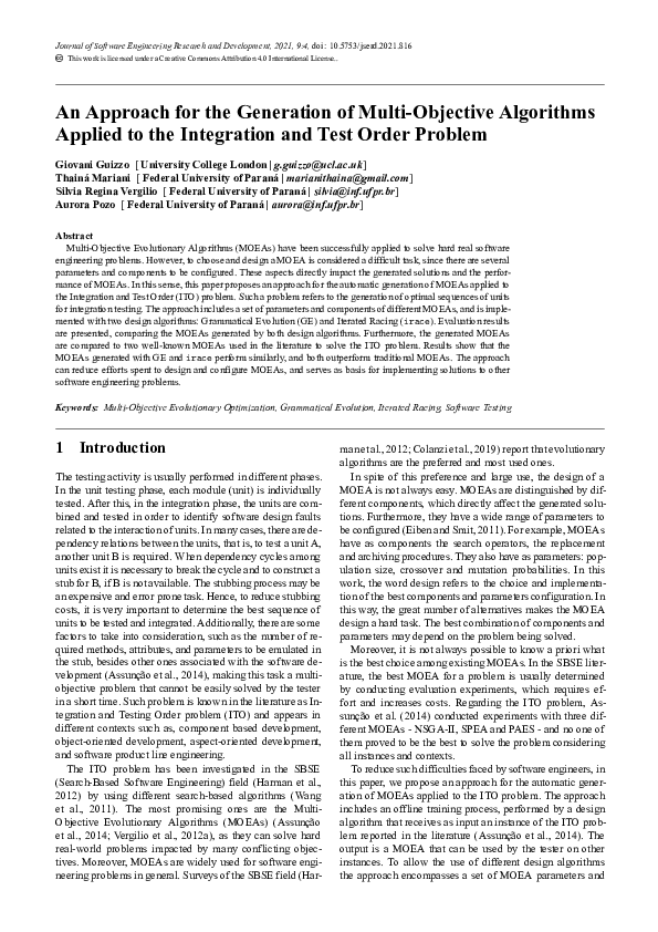 Pdf An Approach For The Generation Of Multi Objective Algorithms Applied To The Integration