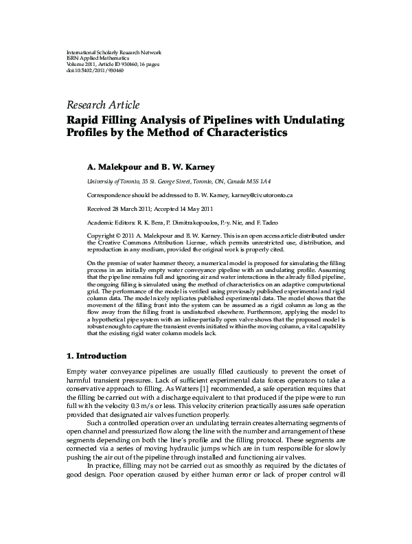 (PDF) Rapid Filling Analysis of Pipelines with Undulating Profiles by ...