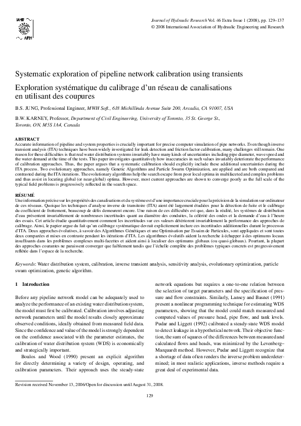 Pdf Systematic Exploration Of Pipeline Network Calibration Using Transients
