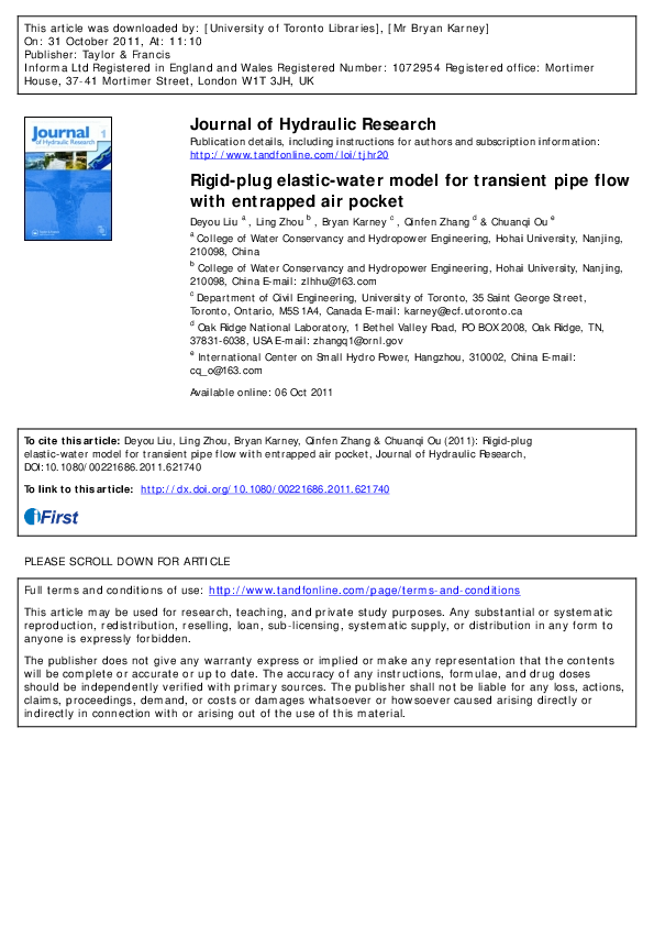 (PDF) Rigid-plug elastic-water model for transient pipe flow with ...