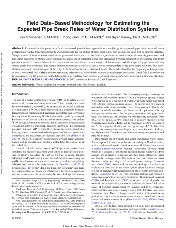 (PDF) Field Data–Based Methodology for Estimating the Expected Pipe ...