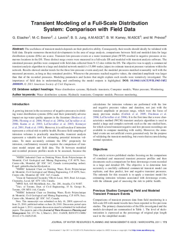 Pdf Transient Modeling Of A Full Scale Distribution System Comparison With Field Data