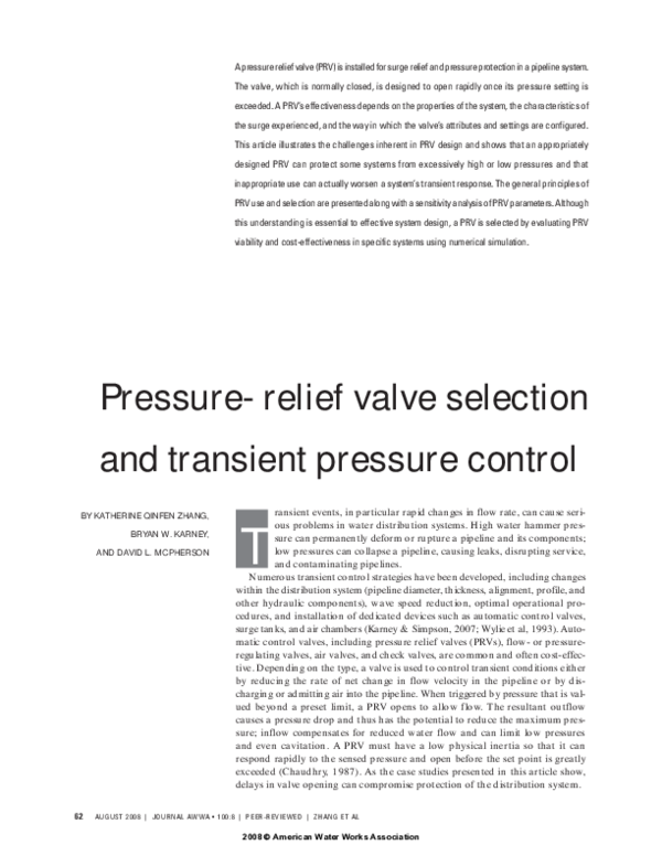 (PDF) Pressure-relief valve selection and transient pressure control