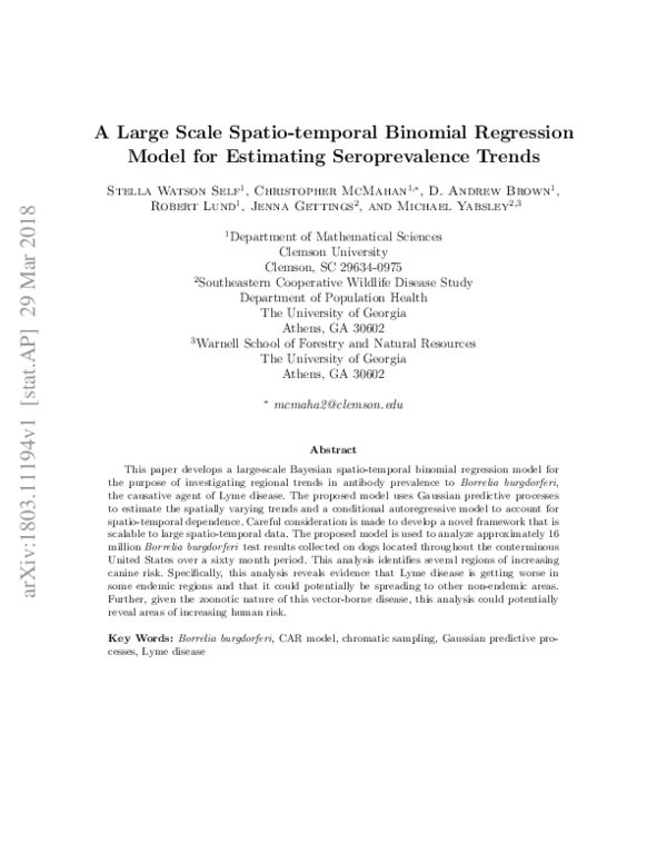 (PDF) A large-scale spatio-temporal binomial regression model for estimating seroprevalence trends