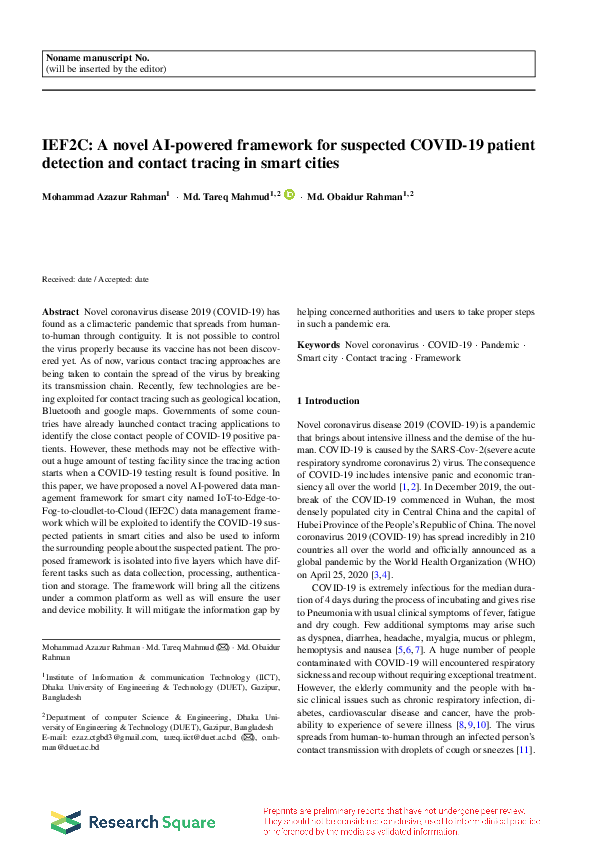 (PDF) IEF2C: A novel AI-powered framework for suspected COVID-19 ...