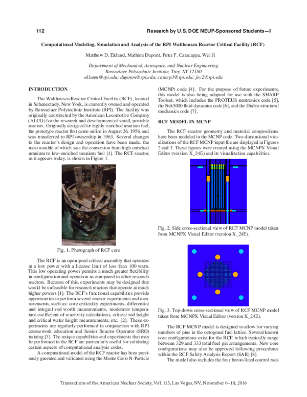 (PDF) Computational Modeling, Simulation and Analysis of the RPI Walthousen Reactor Critical ...