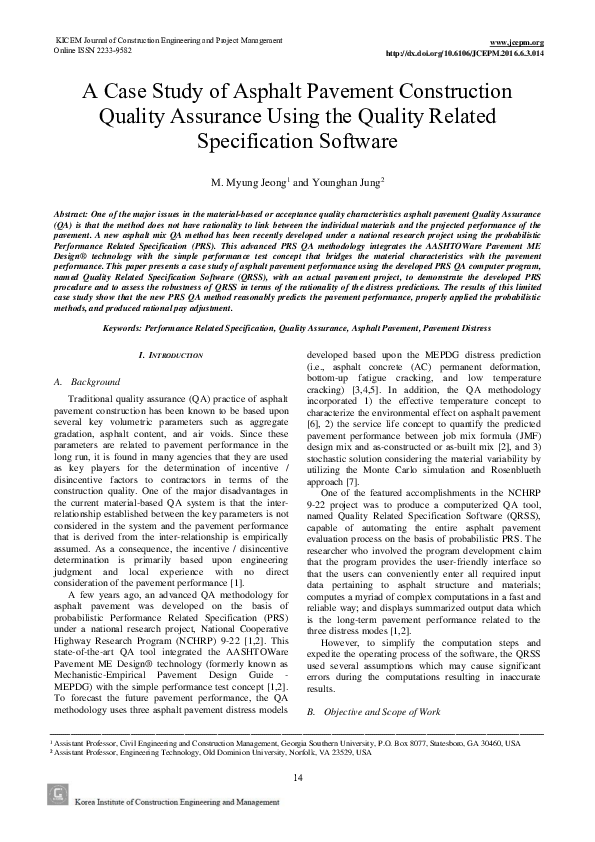 (PDF) A Case Study of Asphalt Pavement Construction Quality Assurance Using the Quality Related ...