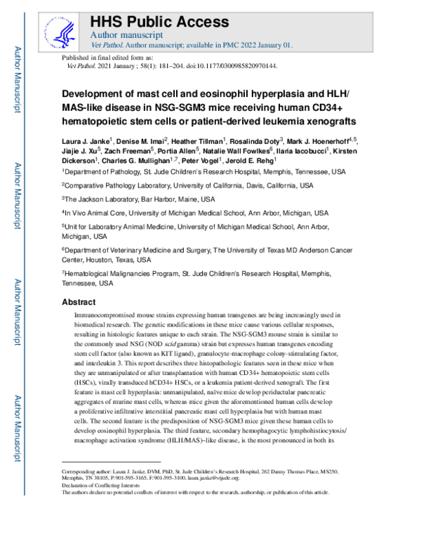 (PDF) Development of Mast Cell and Eosinophil Hyperplasia and HLH/MAS ...