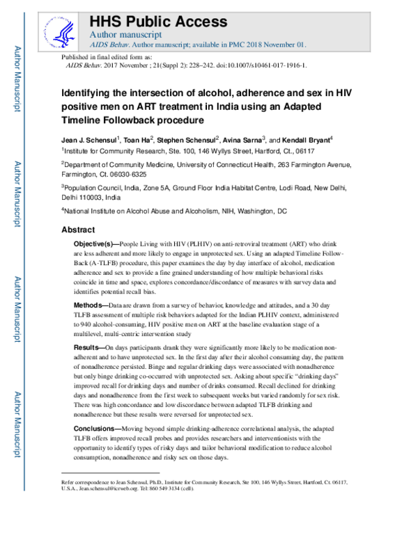(PDF) Identifying the Intersection of Alcohol, Adherence and Sex in HIV ...