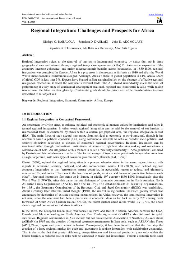 (PDF) Regional Integration: Challenges and Prospects for Africa (PDF) Regional Integration: Challenges and Prospects for Africa