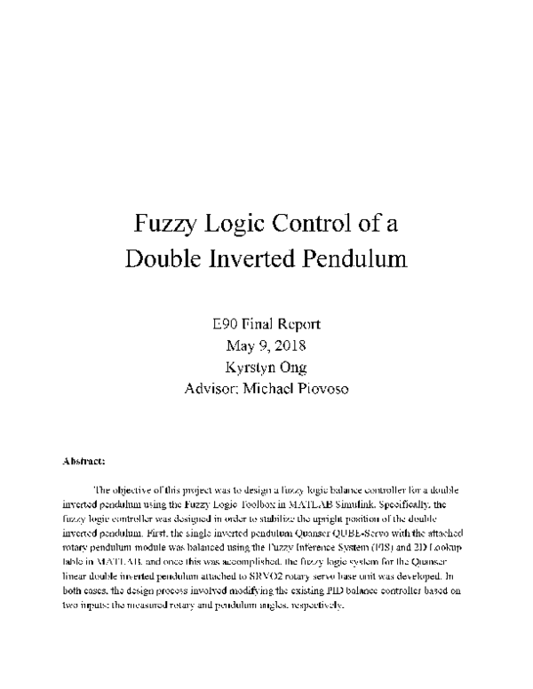 (PDF) Control of a Double Inverted Pendulum E 90 Final Report May 9 , 2018