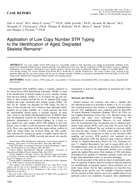 (PDF) Application of Low Copy Number STR Typing to the Identification ...