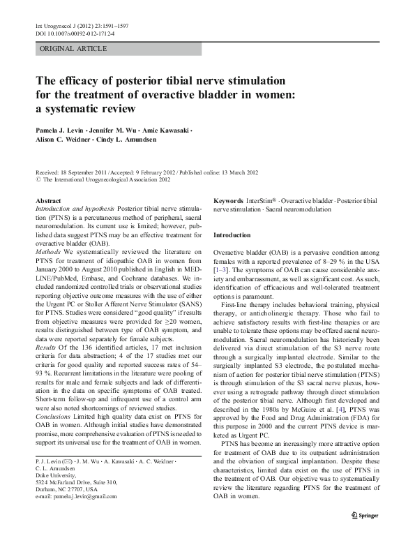 (PDF) The efficacy of posterior tibial nerve stimulation for the ...