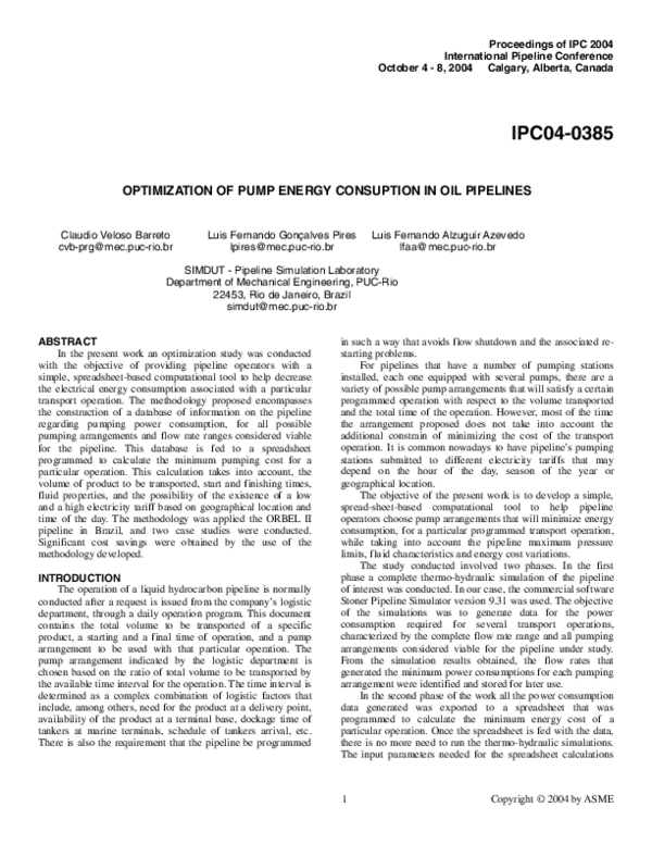 (PDF) Optimization of Pump Energy Consumption in Oil Pipelines