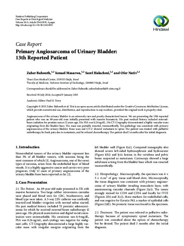 (PDF) Primary angiosarcoma of urinary bladder: 13th reported patient ...